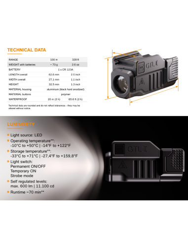 LAMPE GLOCK GTL II LED 01 SET - Armurerie de la Bourse